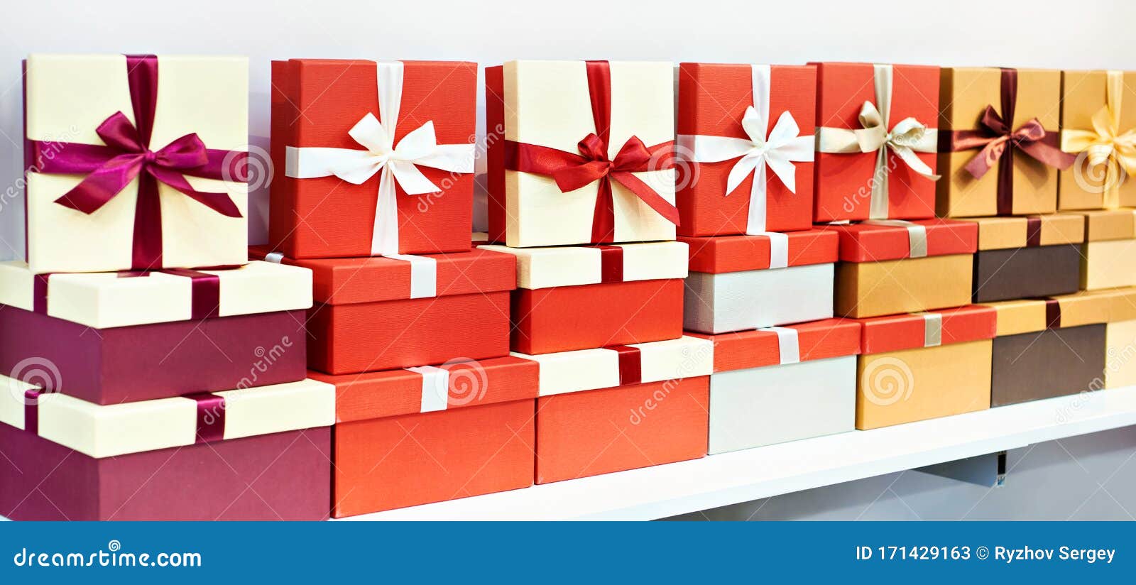 Gift boxes on store shelf stock image. Image of anniversary - 171429163