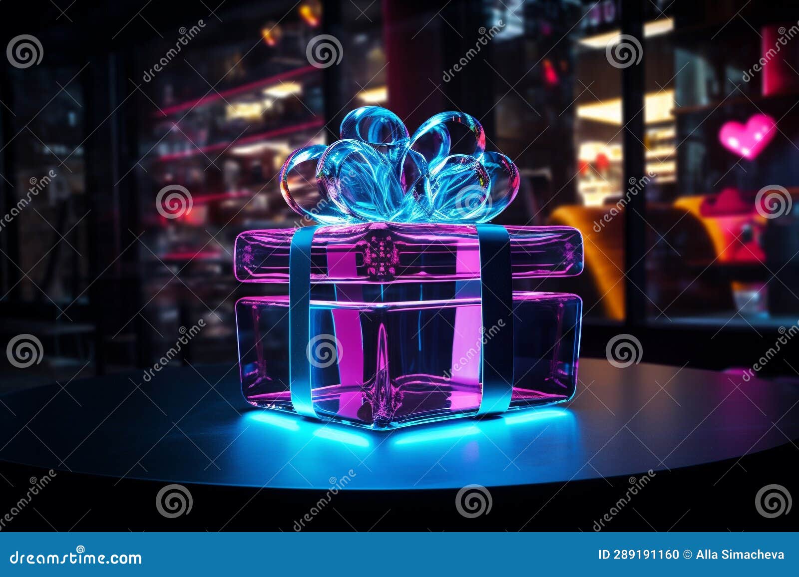 Gift Boxes on the Table in Neon Lighting Stock Illustration ...