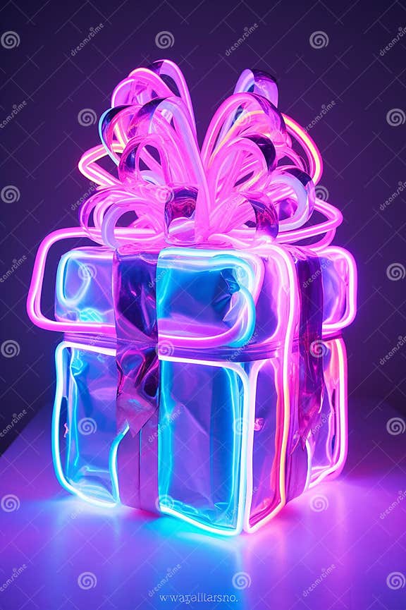 Gift Boxes on the Table in Neon Lighting Stock Photo - Image of ...