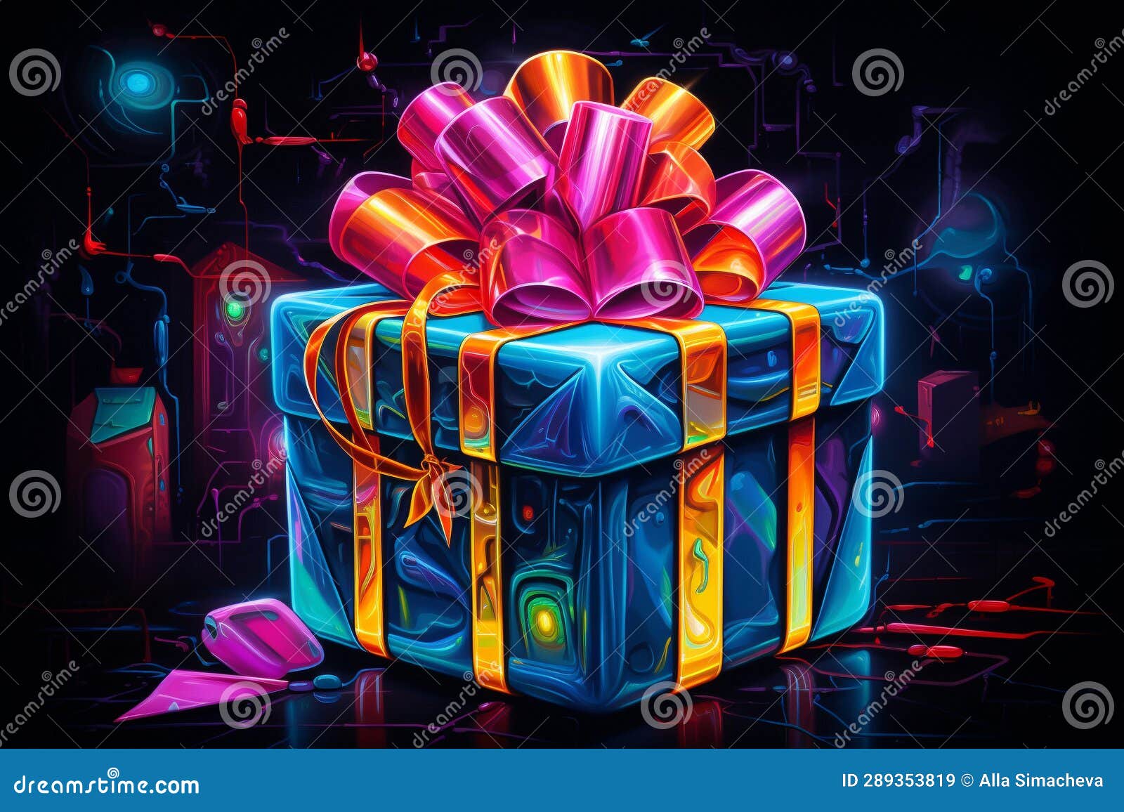 Gift Boxes on the Table in Neon Lighting Stock Image - Image of ...