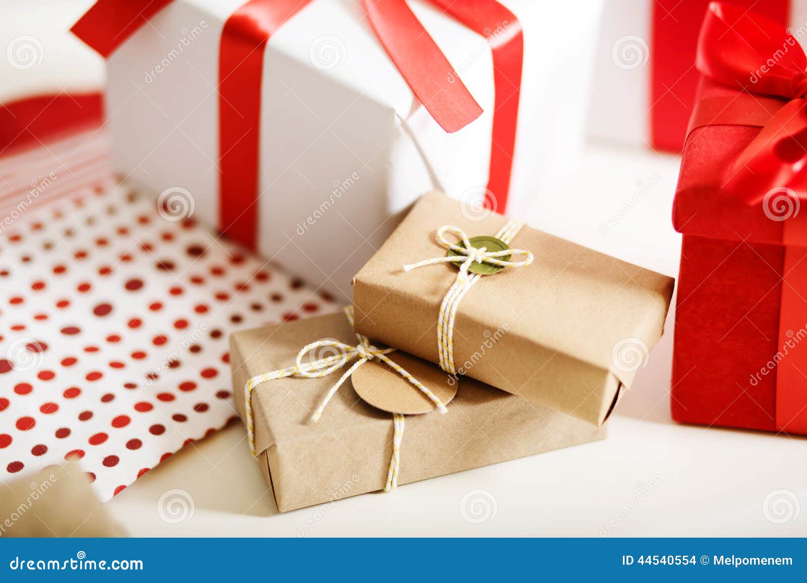 Gift boxes on table stock photo. Image of ribbon, presents - 44540554