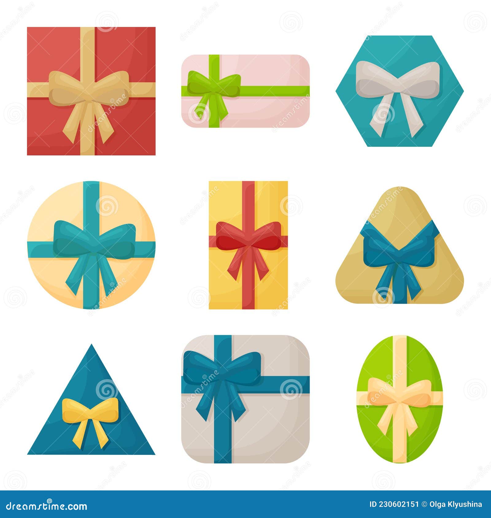 Gift Boxes of Various Shapes and Sizes with Beautiful Ribbons and Bows ...