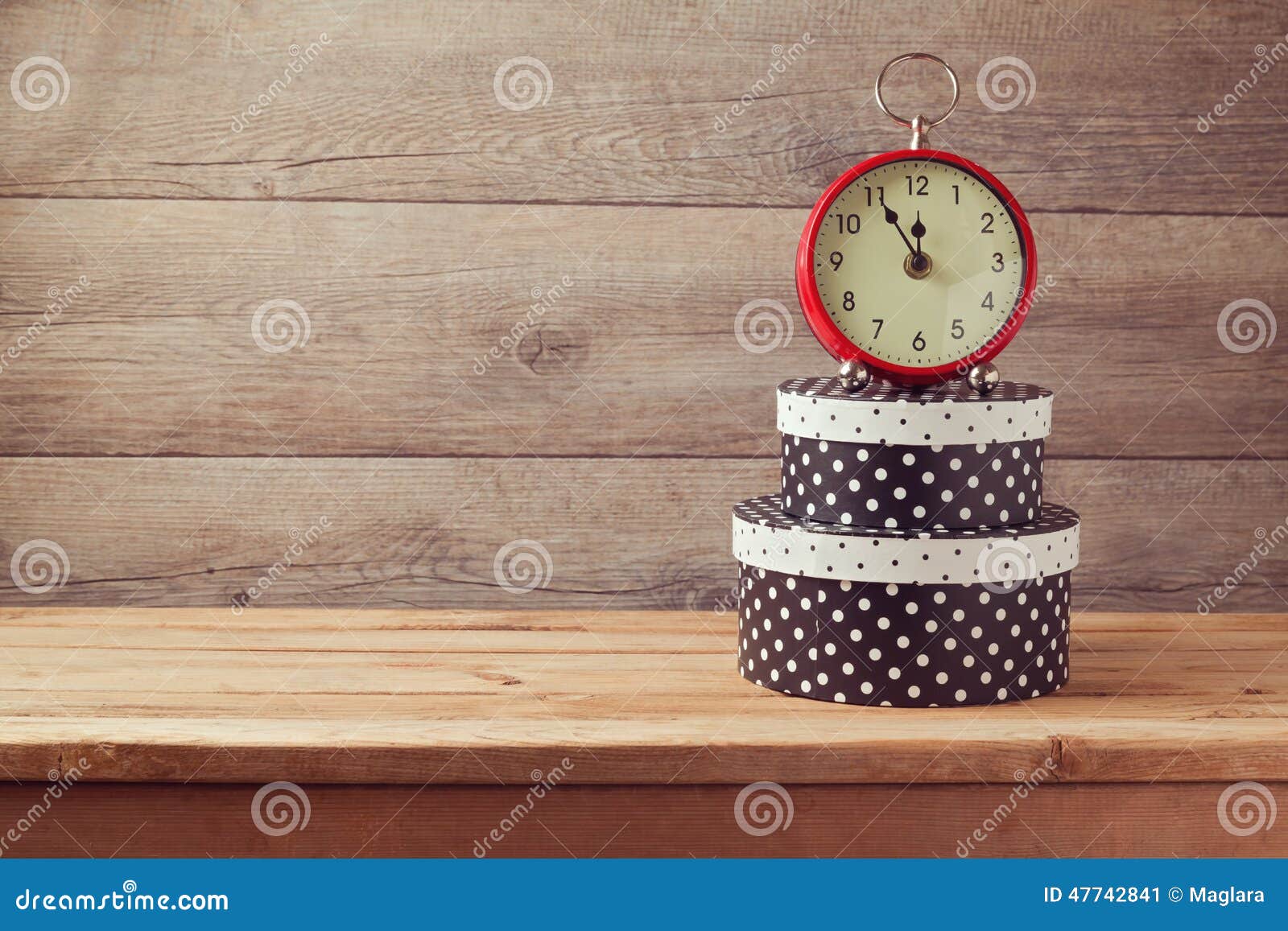 Gift Boxes and Watch on Wooden Table. New Year Celebration Concept ...