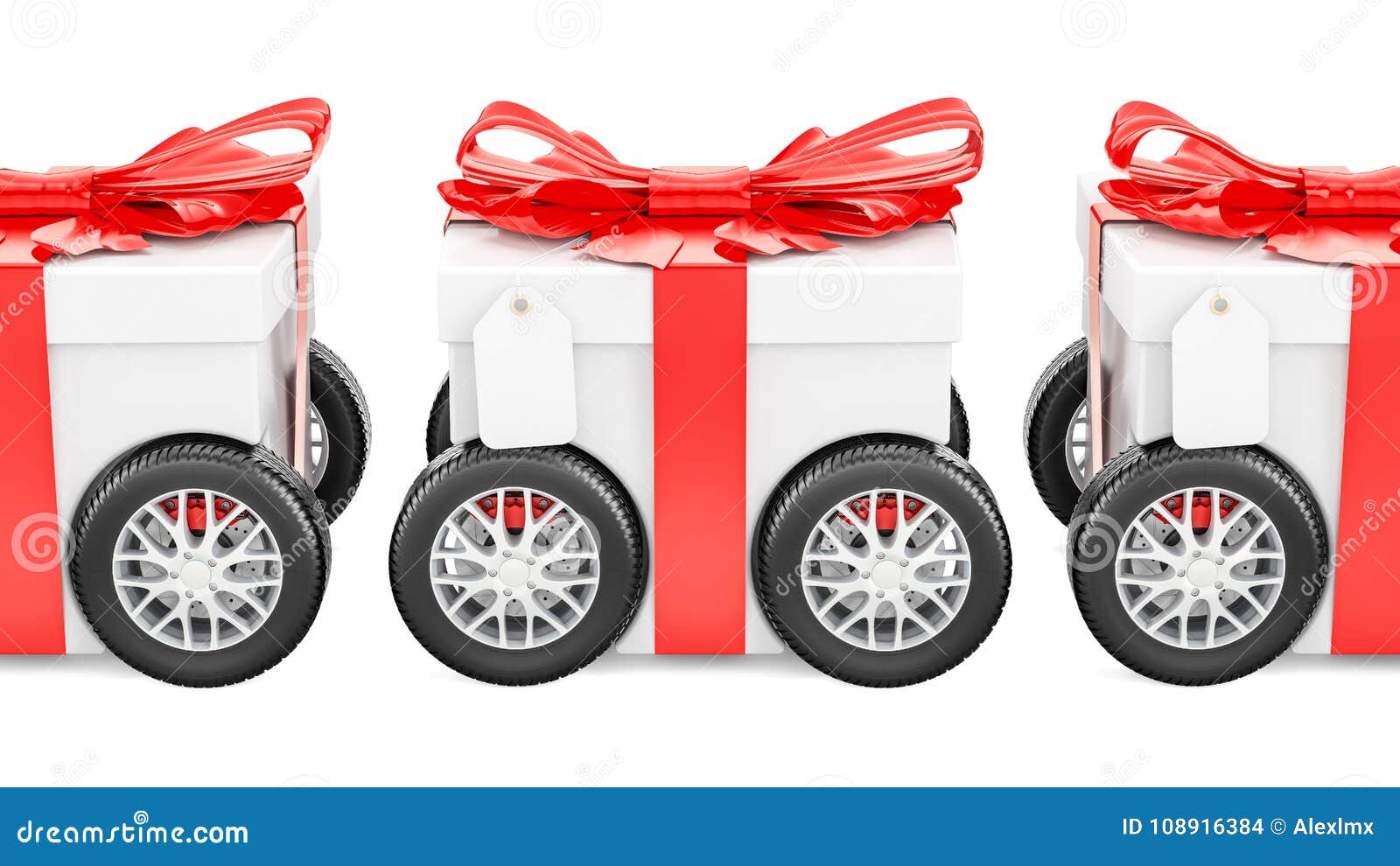 Gift Boxes on Wheels, Gift Delivery Concept. 3D Rendering Stock ...