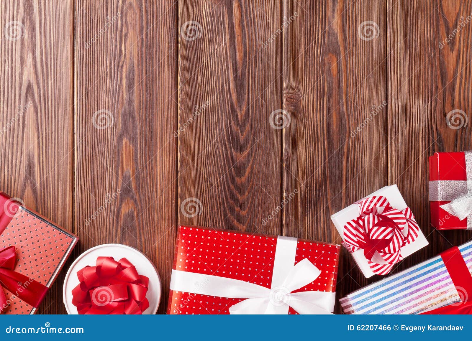 Gift boxes on wooden table stock photo. Image of table - 62207466
