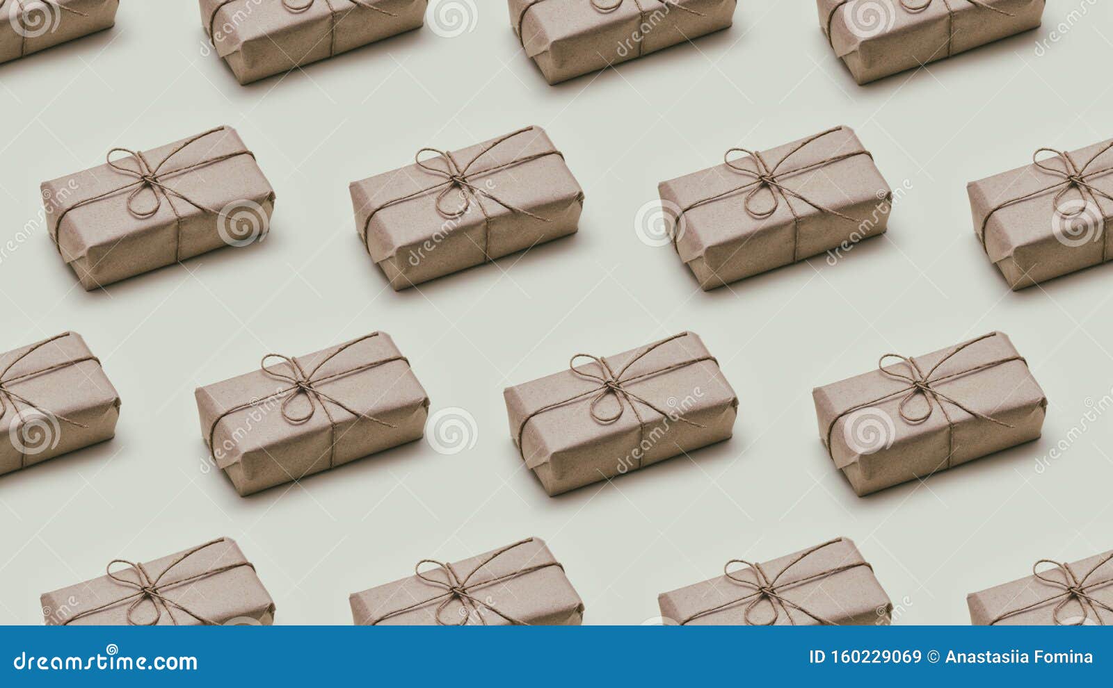 Gift Boxes Wrapped in Craft Paper and Tie. White Solid Background ...