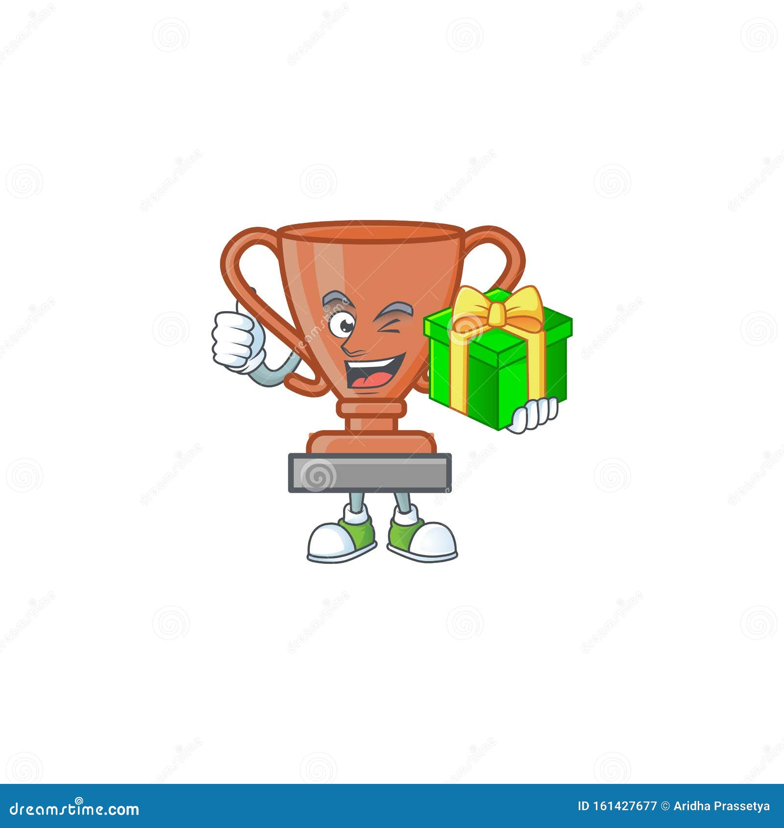 With Gift Bronze Trophy Cartoon Character with Mascot Stock Vector ...