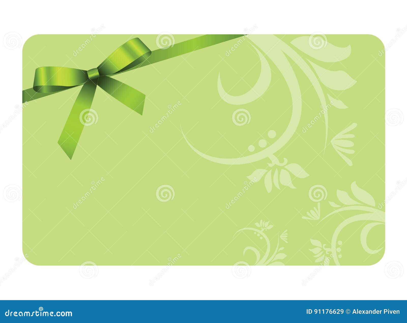 Gift Card with Green Ribbon and a Bow Stock Vector - Illustration of ...