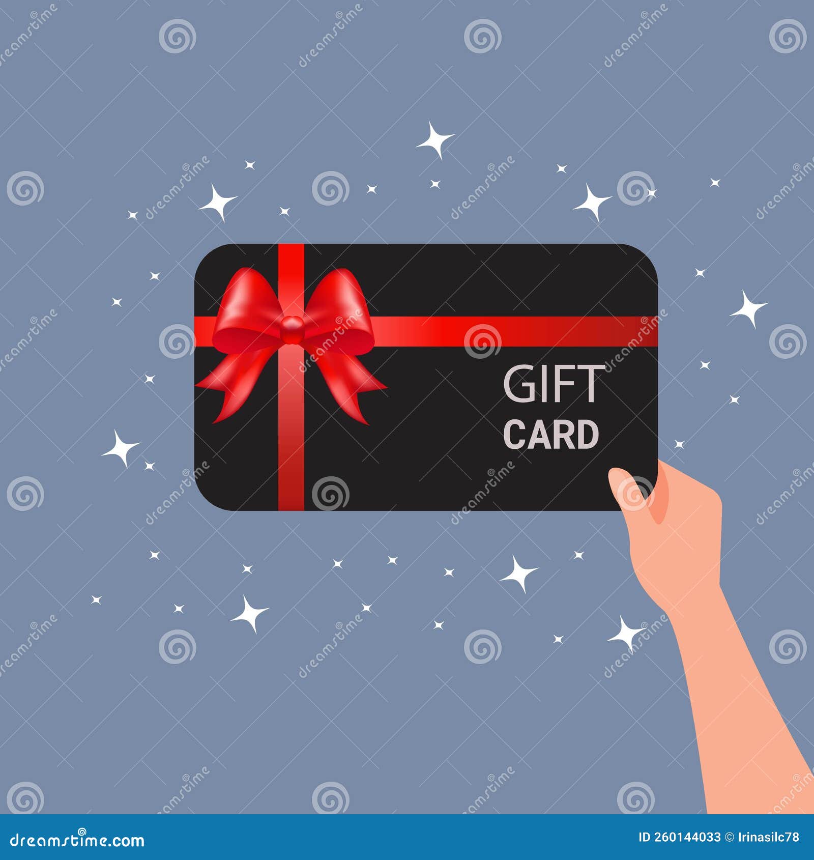 Gift card in hand stock vector. Illustration of ribbon - 260144033