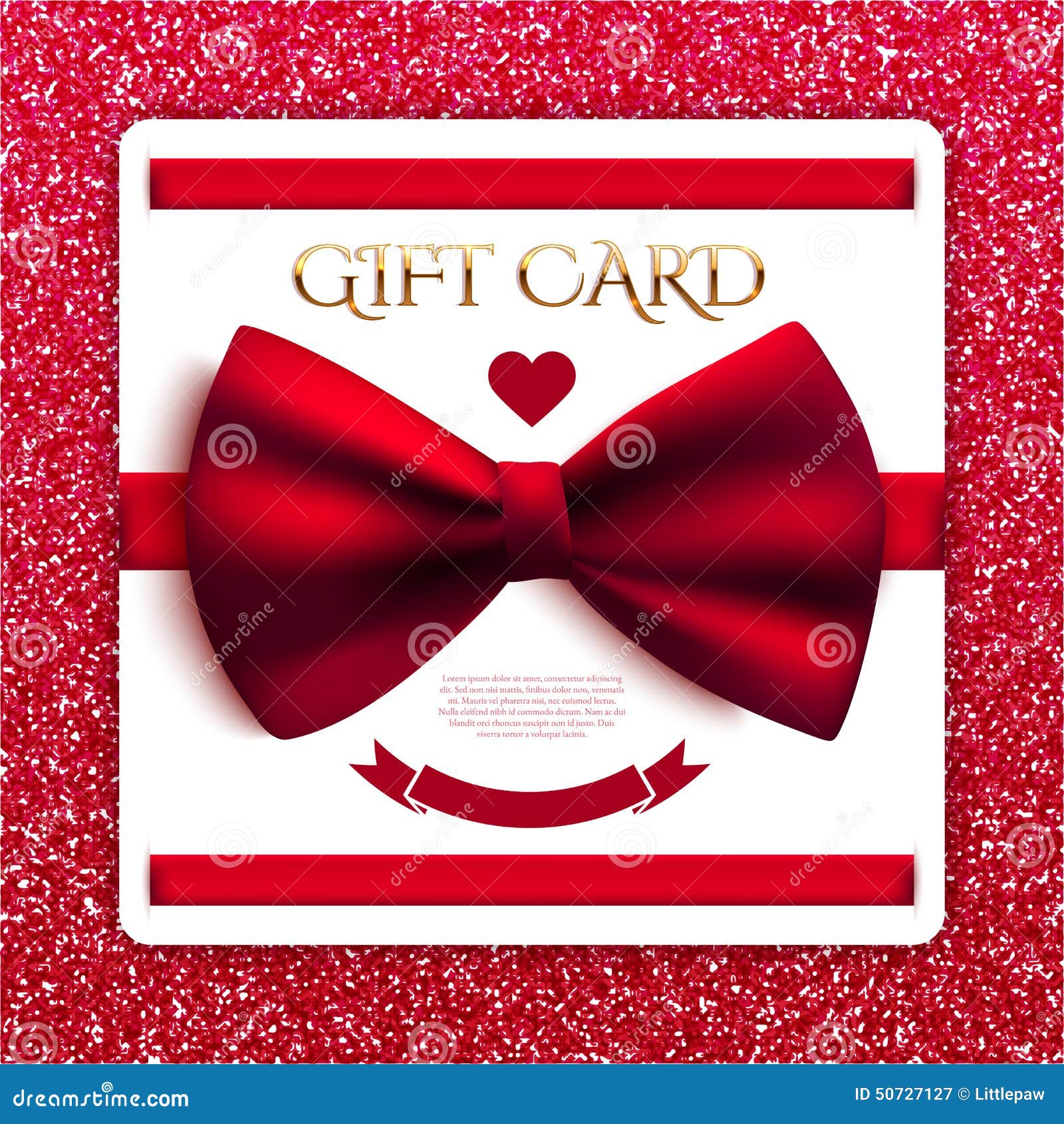 Gift Card with Red Bow on Red Glitter Background Stock Vector ...