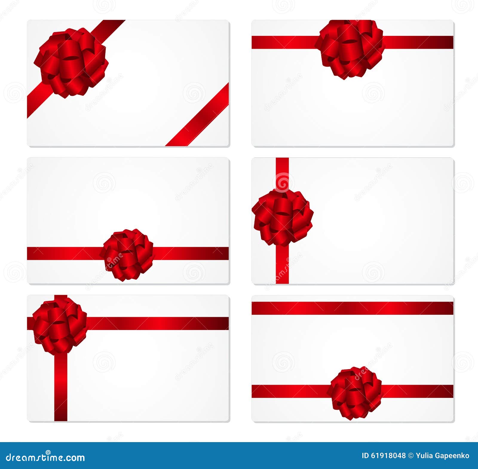 Gift Card with Red Bow and Ribbon Set Vector Stock Vector ...