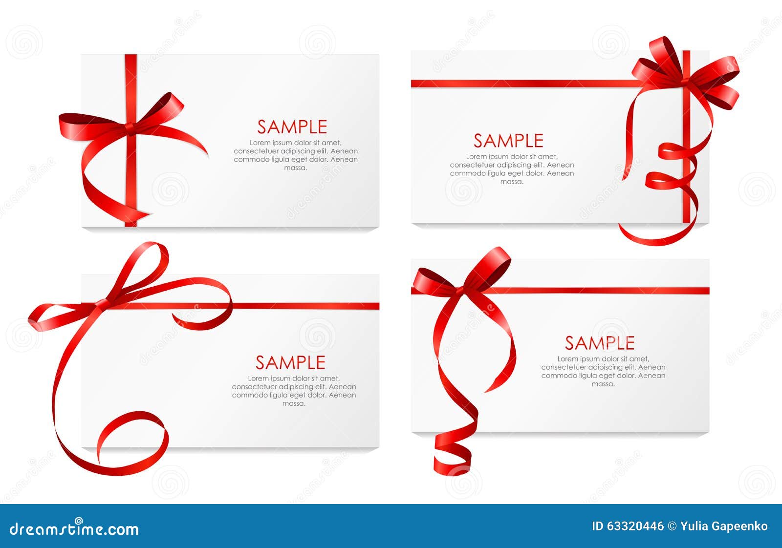 Gift Card with Red Ribbon and Bow Set. Vector Stock Vector ...