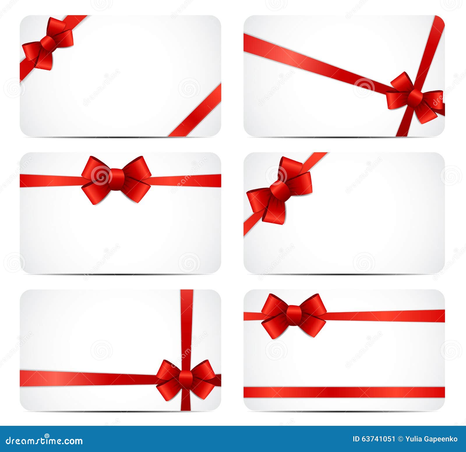 Gift Card Set with Red Ribbon and Bow. Vector Stock Vector ...