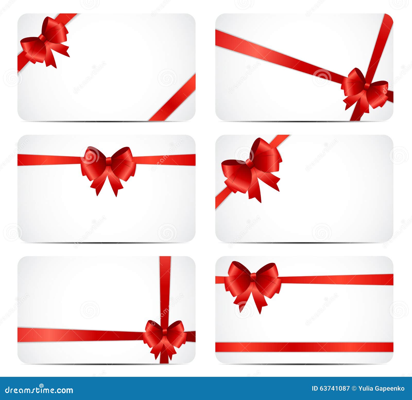 Gift Card Set with Red Ribbon and Bow. Vector Stock Vector ...