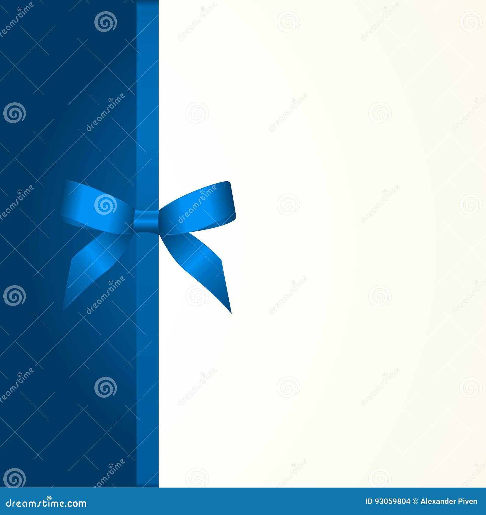 Gift Card with Shiny Blue Satin Gift Bow Close Up Stock Vector ...