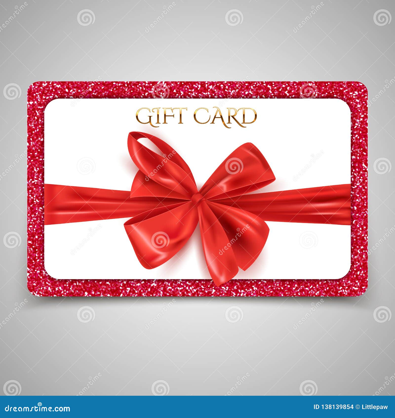 Gift Card Template with Decorative Red Ribbon Bow, Vector Illustration ...