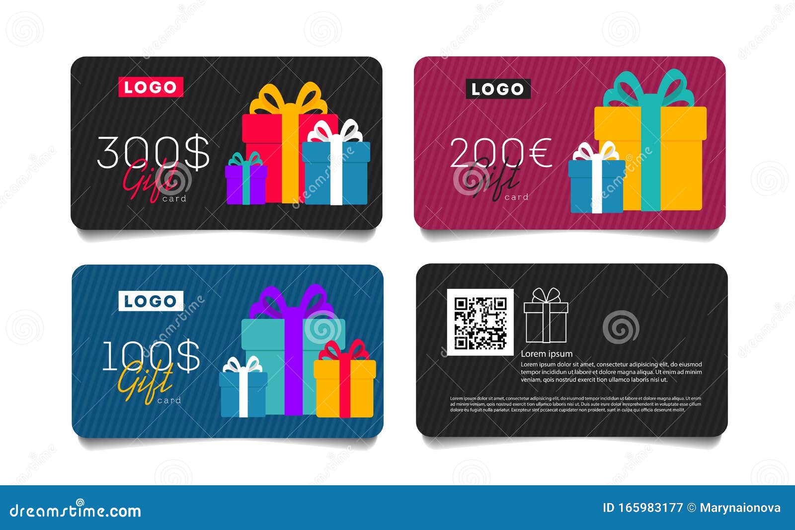 Gift Card Template with Monetary Award and Gift Boxes Illustration ...