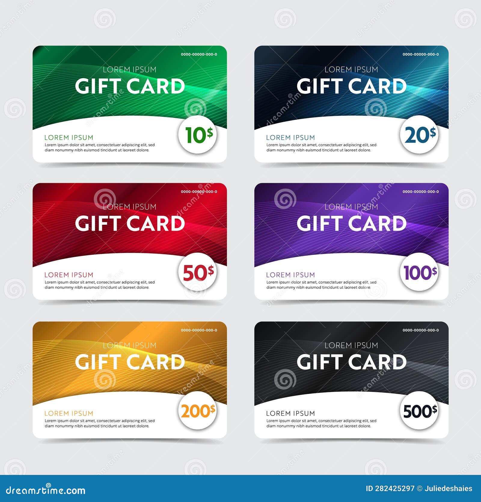 Gift Cards of Different Values Multicolored Template Set Stock Vector ...
