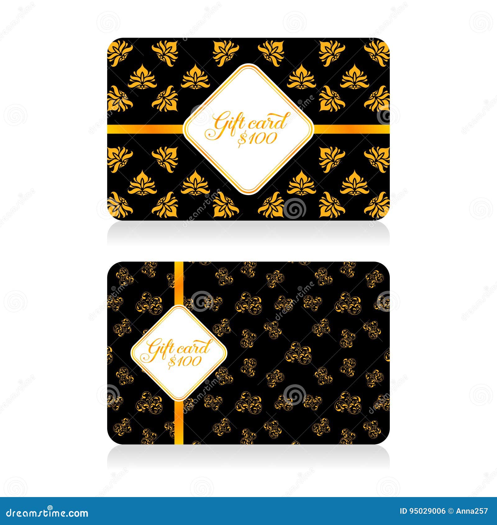 Gift Cards with Golden Decor Pattern and Bow Stock Vector ...