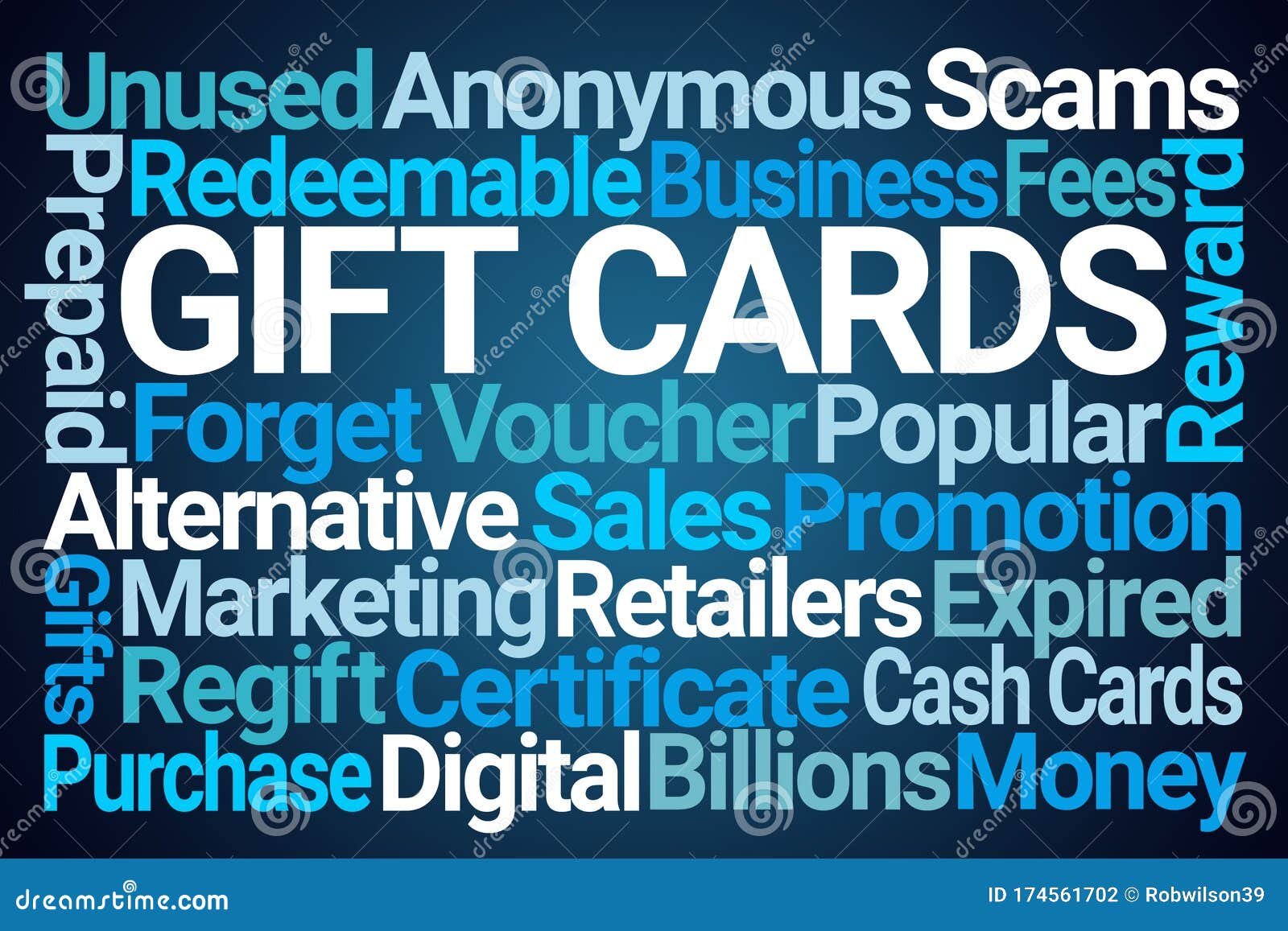 Gift Cards Word Cloud stock illustration. Illustration of blue - 174561702