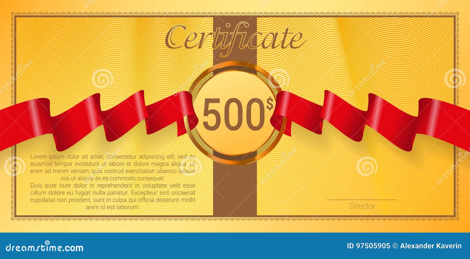 Gift Certificate with Red Award Ribbon. Vector Template Stock Vector ...