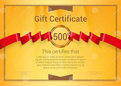 Gift Certificate with Red Award Ribbon. Vector Template Stock ...