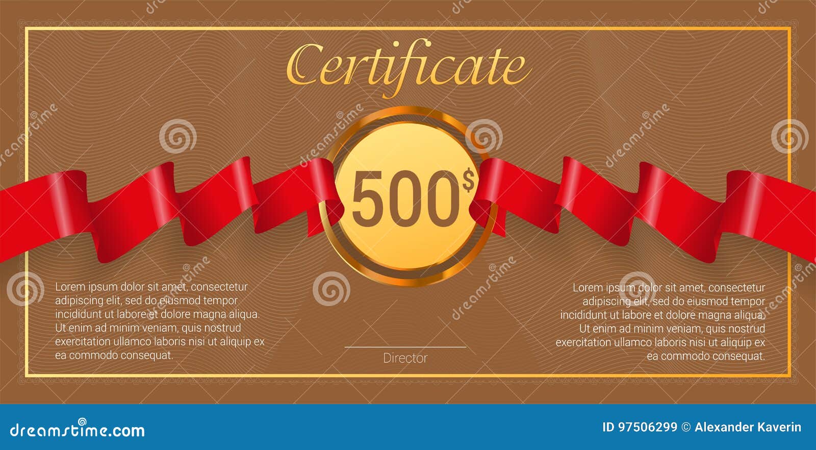 Gift Certificate with Red Award Ribbon. Vector Template Stock ...