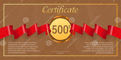 Gift Certificate with Red Award Ribbon. Vector Template Stock ...