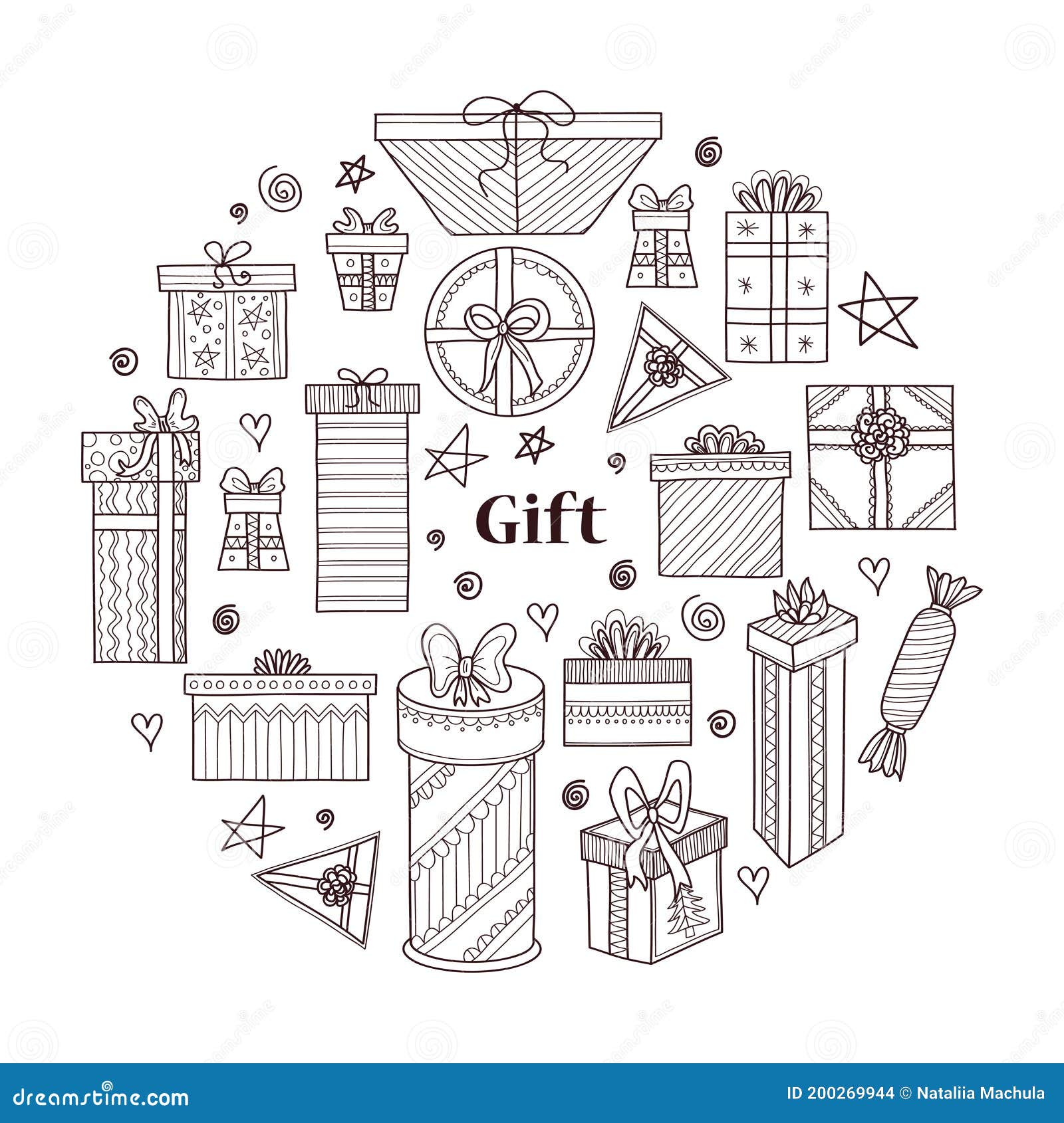 Hand drawn gift boxes stock vector. Illustration of icon - 200269944