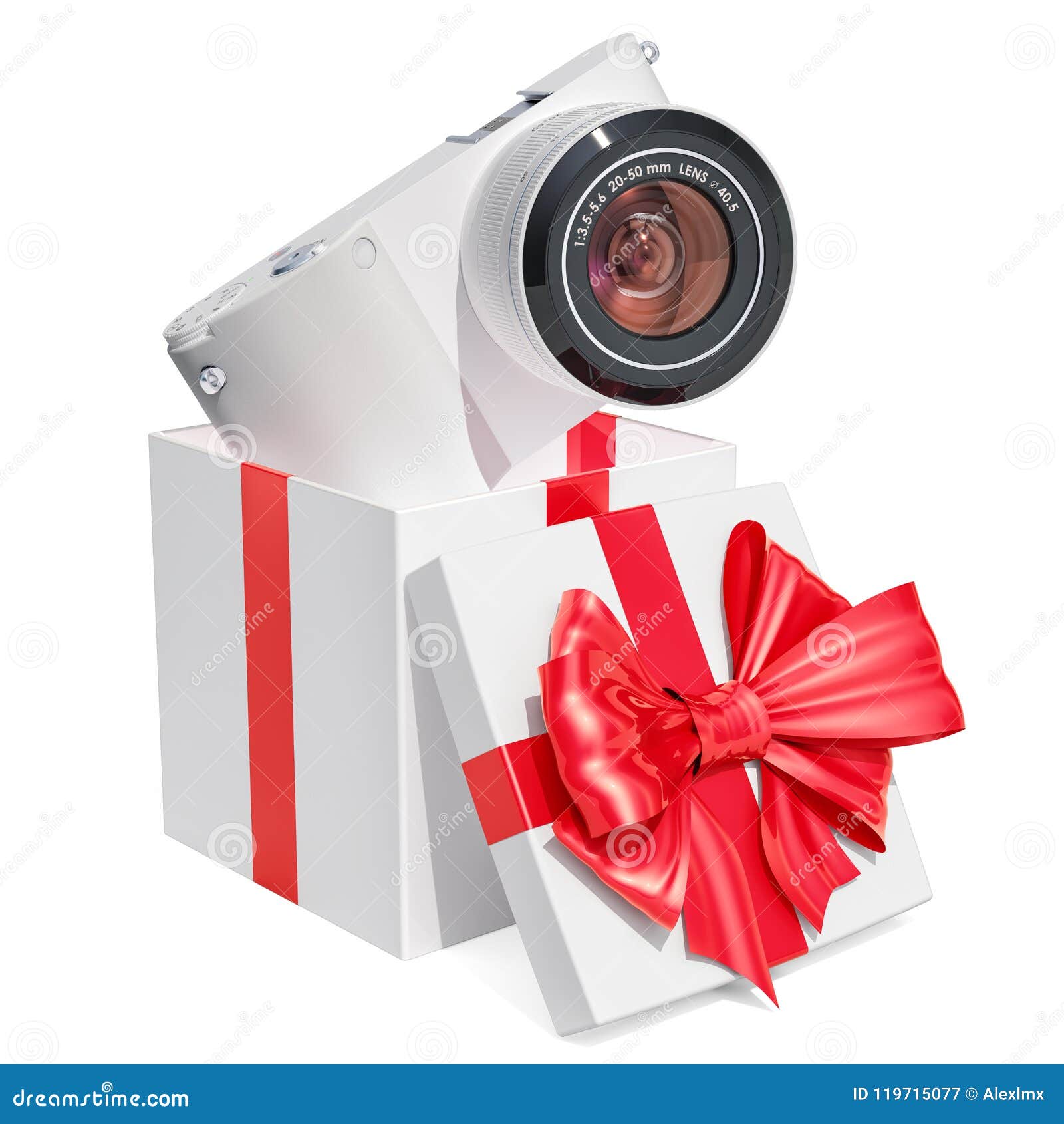 Gift Concept, Digital Camera Inside Gift Box. 3D Rendering Stock ...