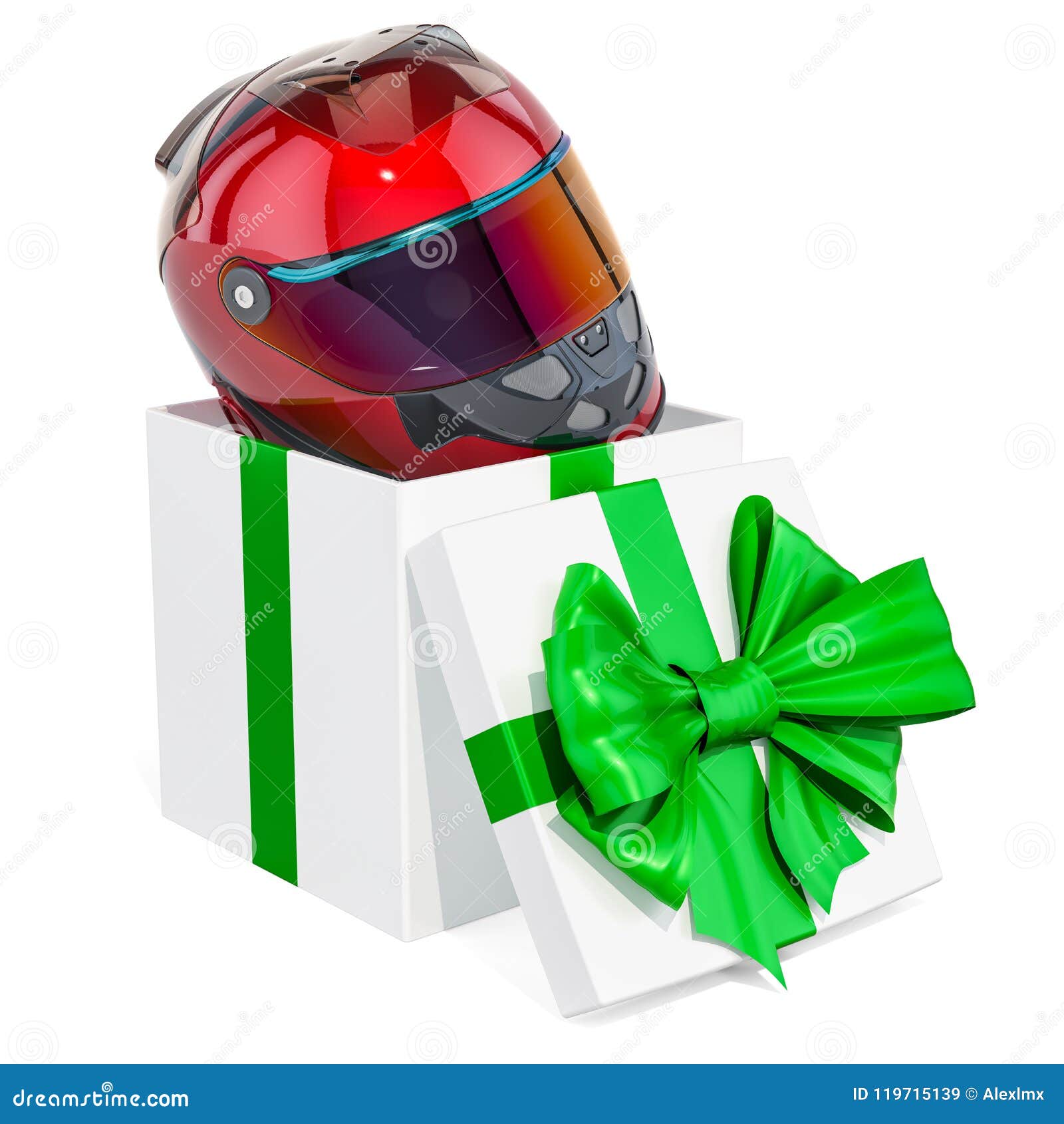 Gift Concept, Racing Helmet Inside Gift Box. 3D Rendering Stock ...