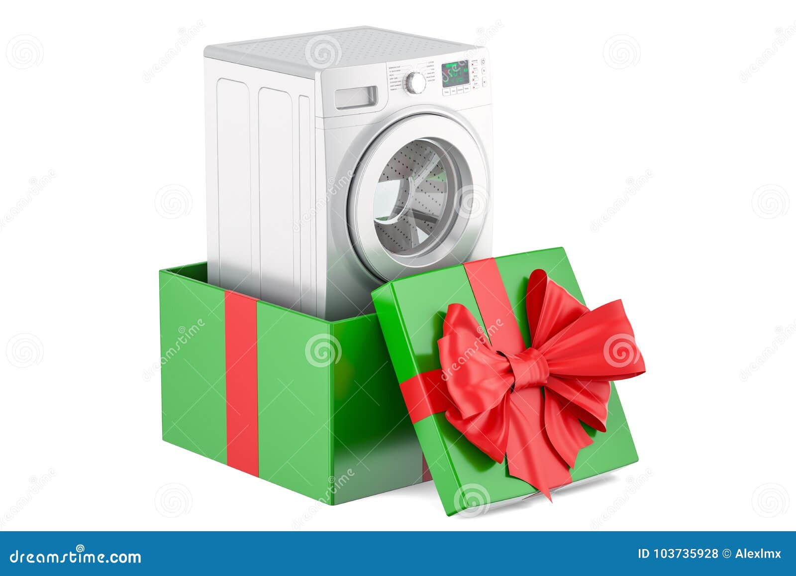 Gift Concept, Washing Machine Inside Gift Box. 3D Rendering Stock ...