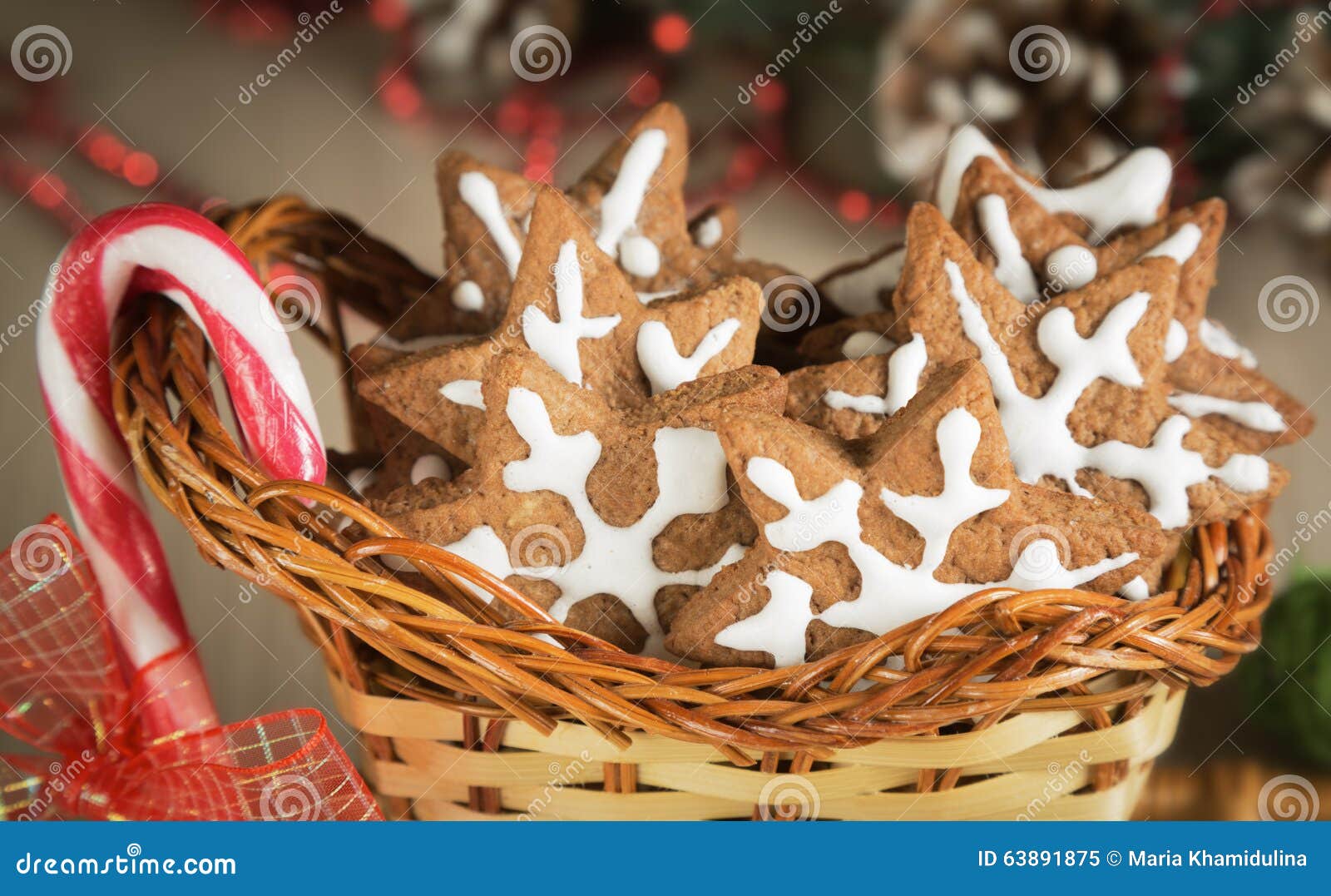 Gift Cookies in a Wicker Basket and Candy Stock Image - Image of ...