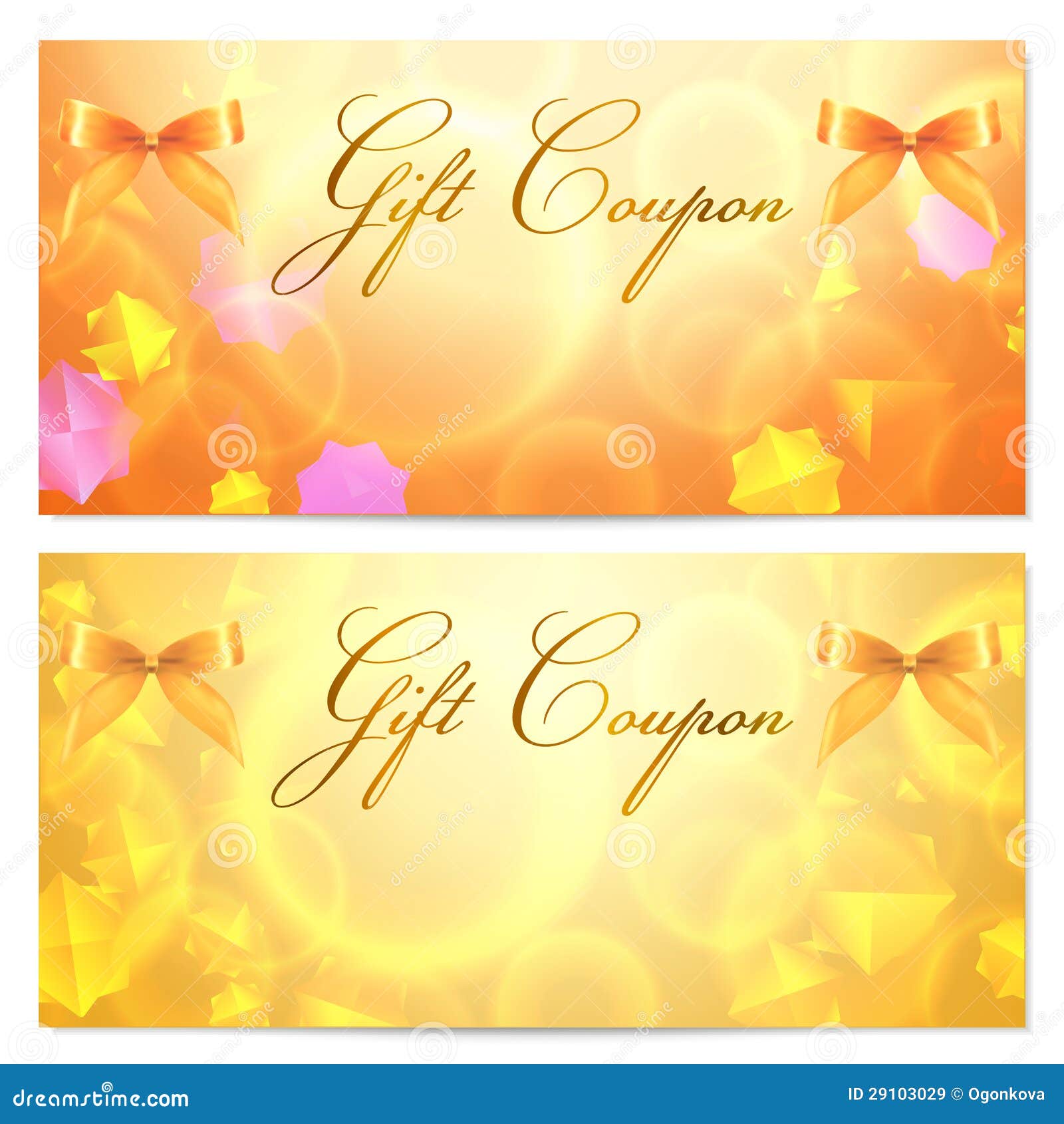 Gift Coupon / Card Template (stars, Bow, Ribbons) Stock Vector ...