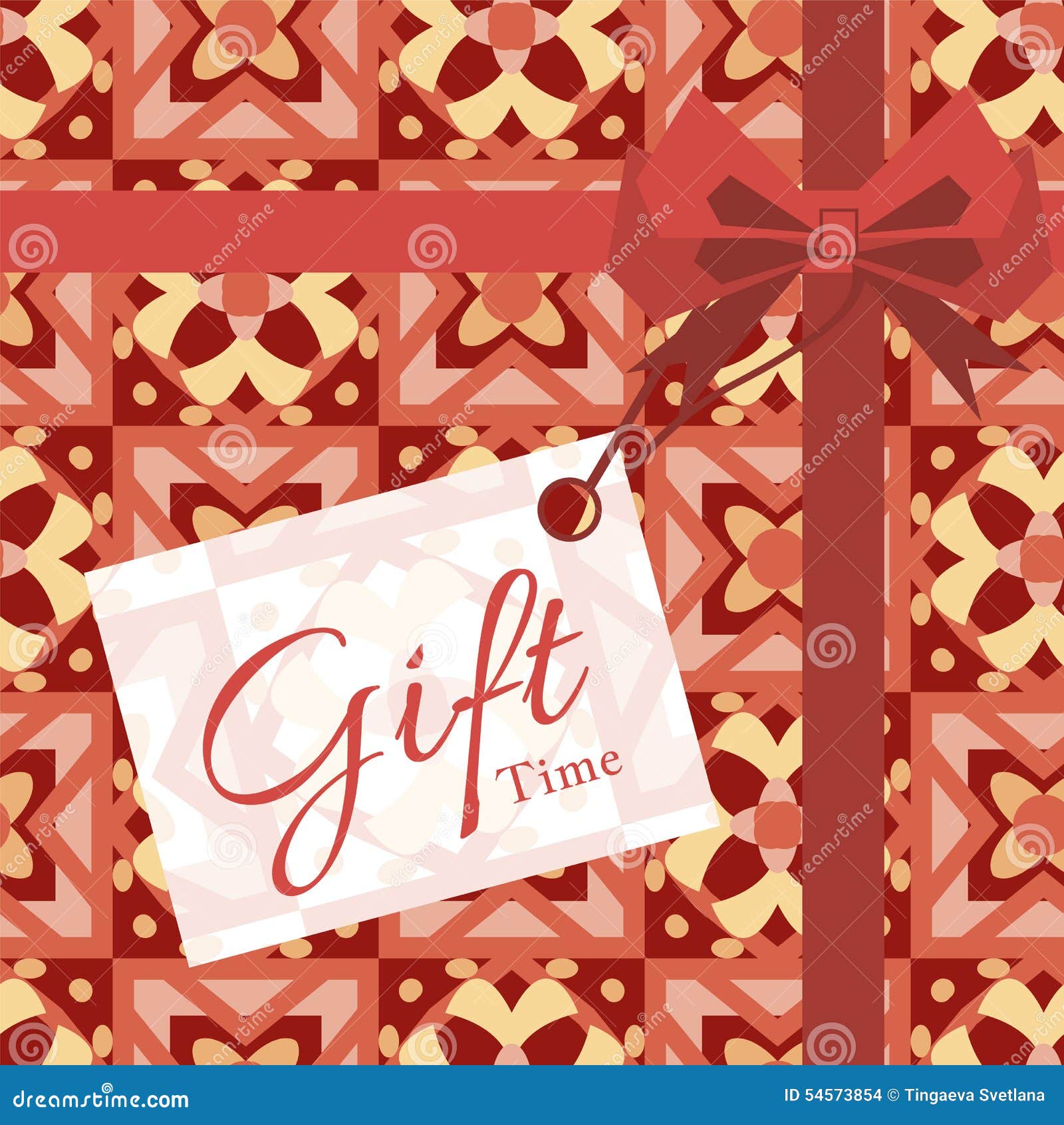 Gift with Geometric Patterns and Flat Style Ribbon with a Bow Stock ...