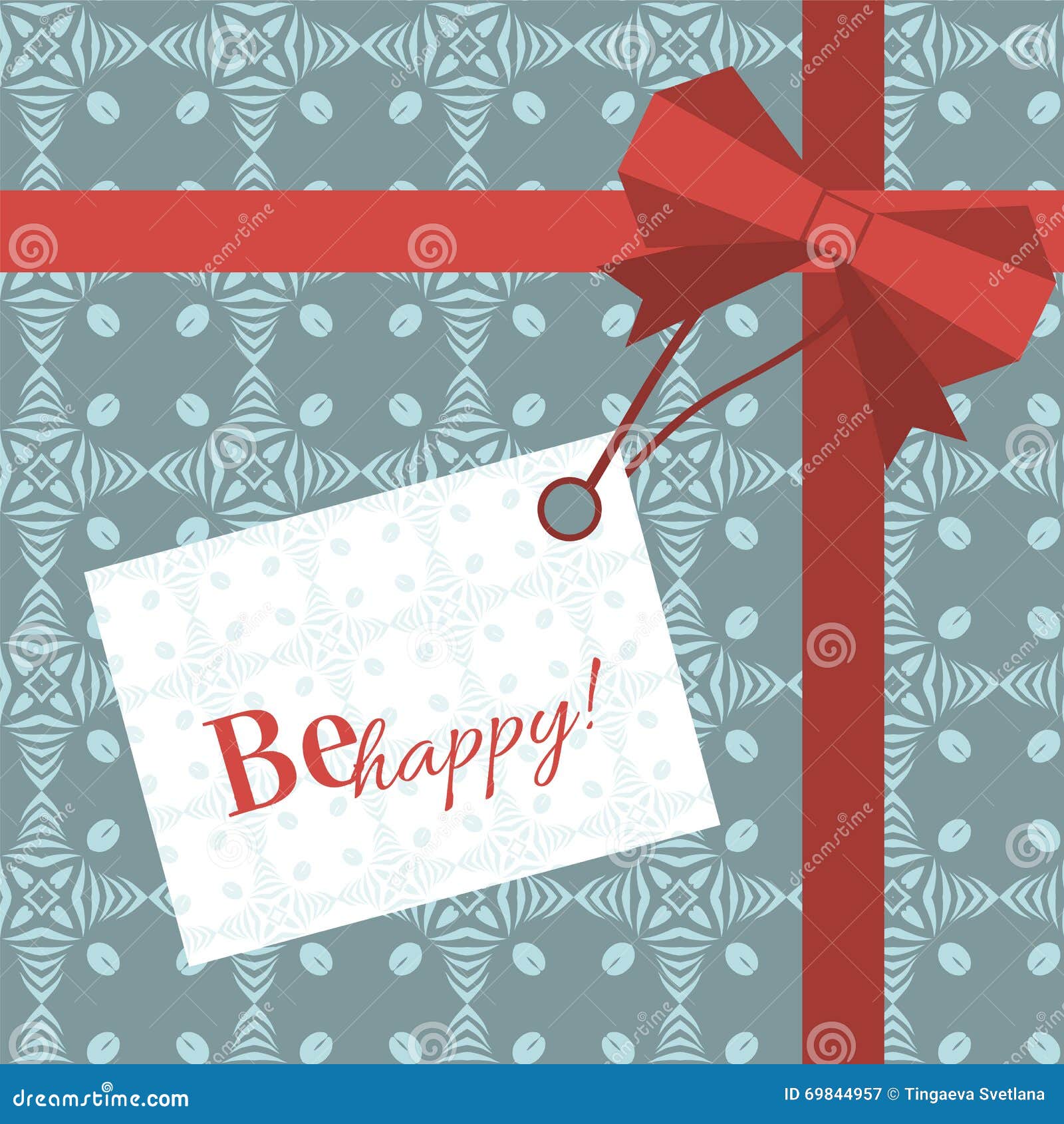 Gift with Geometric Patterns and Flat Style Ribbon Stock Illustration ...