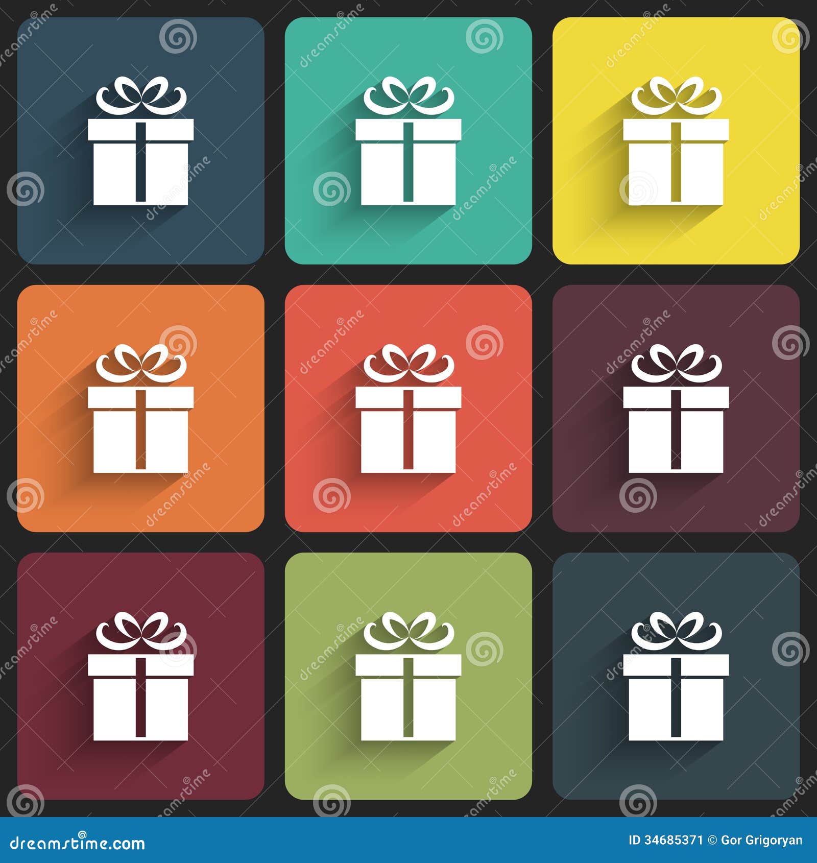 Gift Icons in Flat Design with Shadows Stock Vector - Illustration of ...