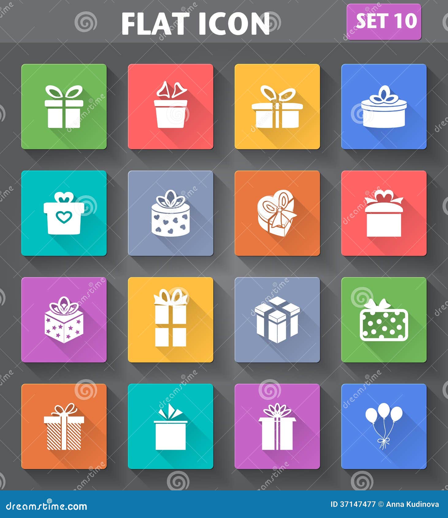 Gift Icons Set in Flat Style with Long Shadows. Stock Vector ...