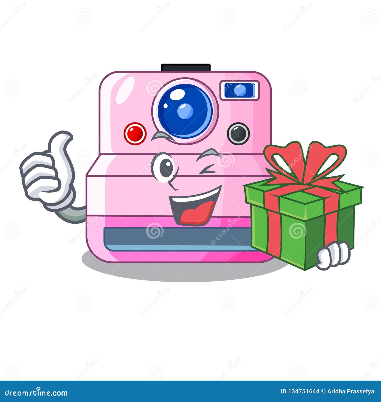 With Gift Instant Camera in a Shape Character Stock Vector ...