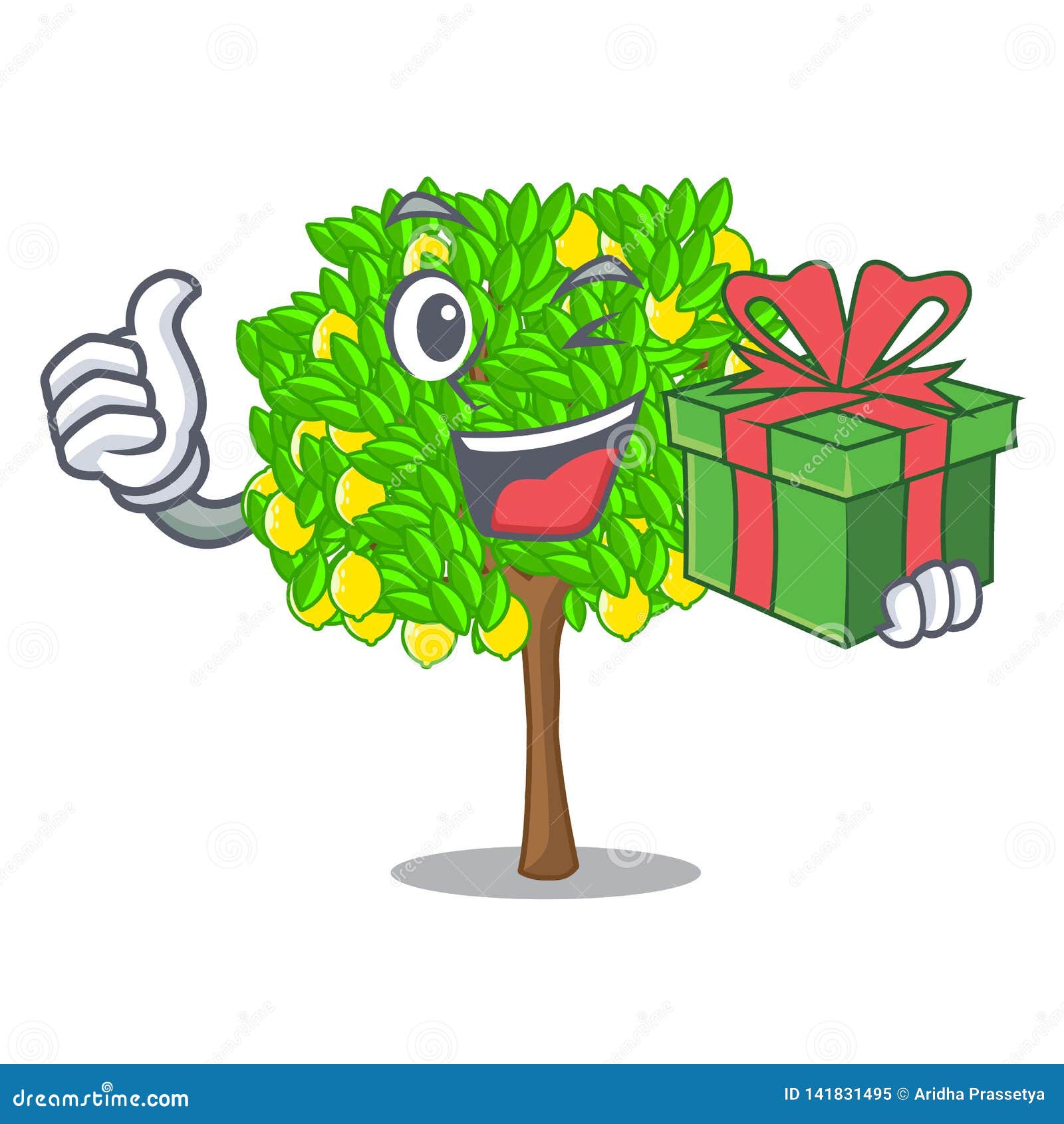 With Gift Lemon Tree Cartoon Next the House Stock Vector - Illustration ...