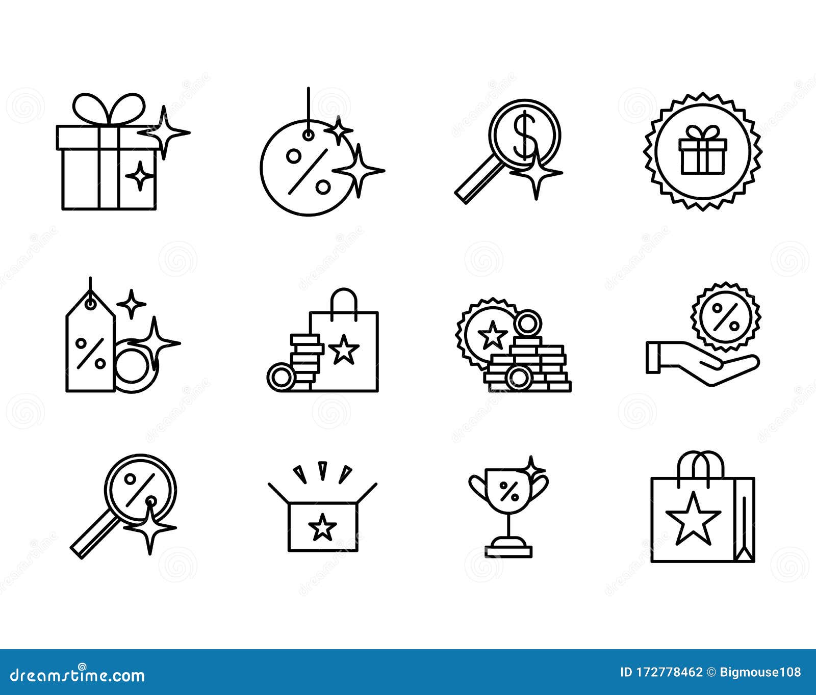 Gift Loyalty Program Sign Black Thin Line Icon Set. Vector Stock Vector ...