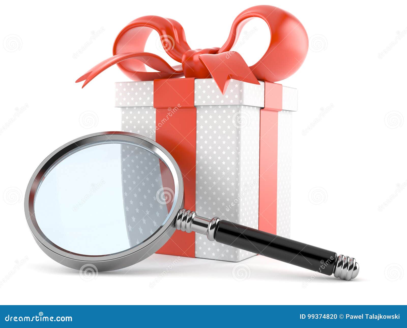 Gift with magnifying glass stock illustration. Illustration of ...