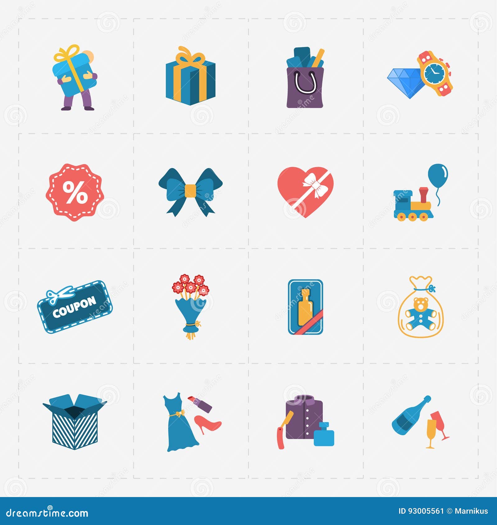 Gift Modern Colorful Shop Icons on White Stock Vector - Illustration of ...