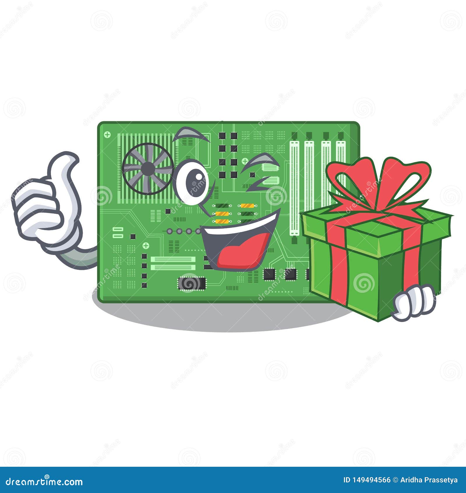 With Gift Motherboard in the a Computer Cartoon Stock Vector ...