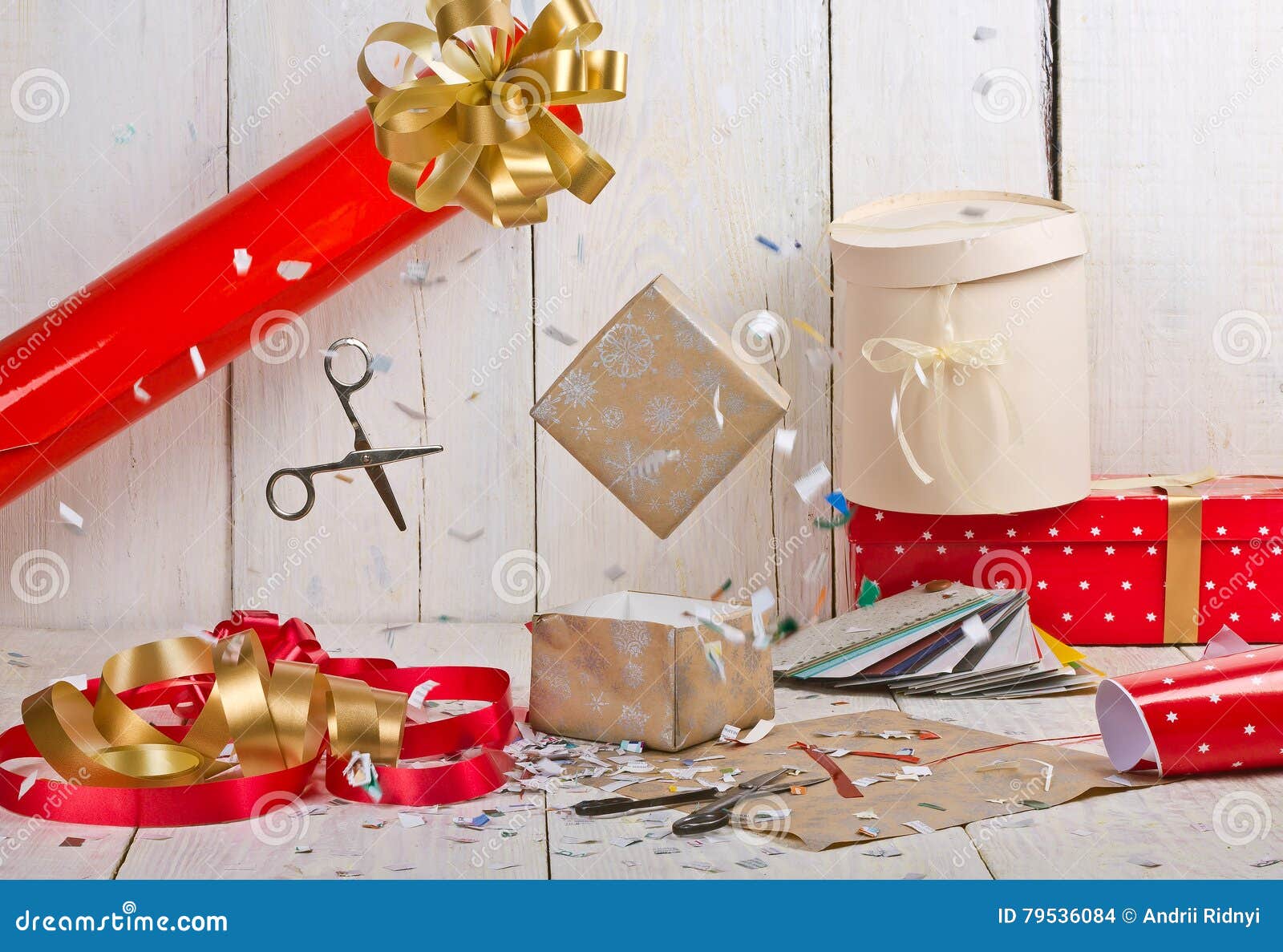 Gift Packaging Process in a Box with Christmas Stock Photo - Image of ...