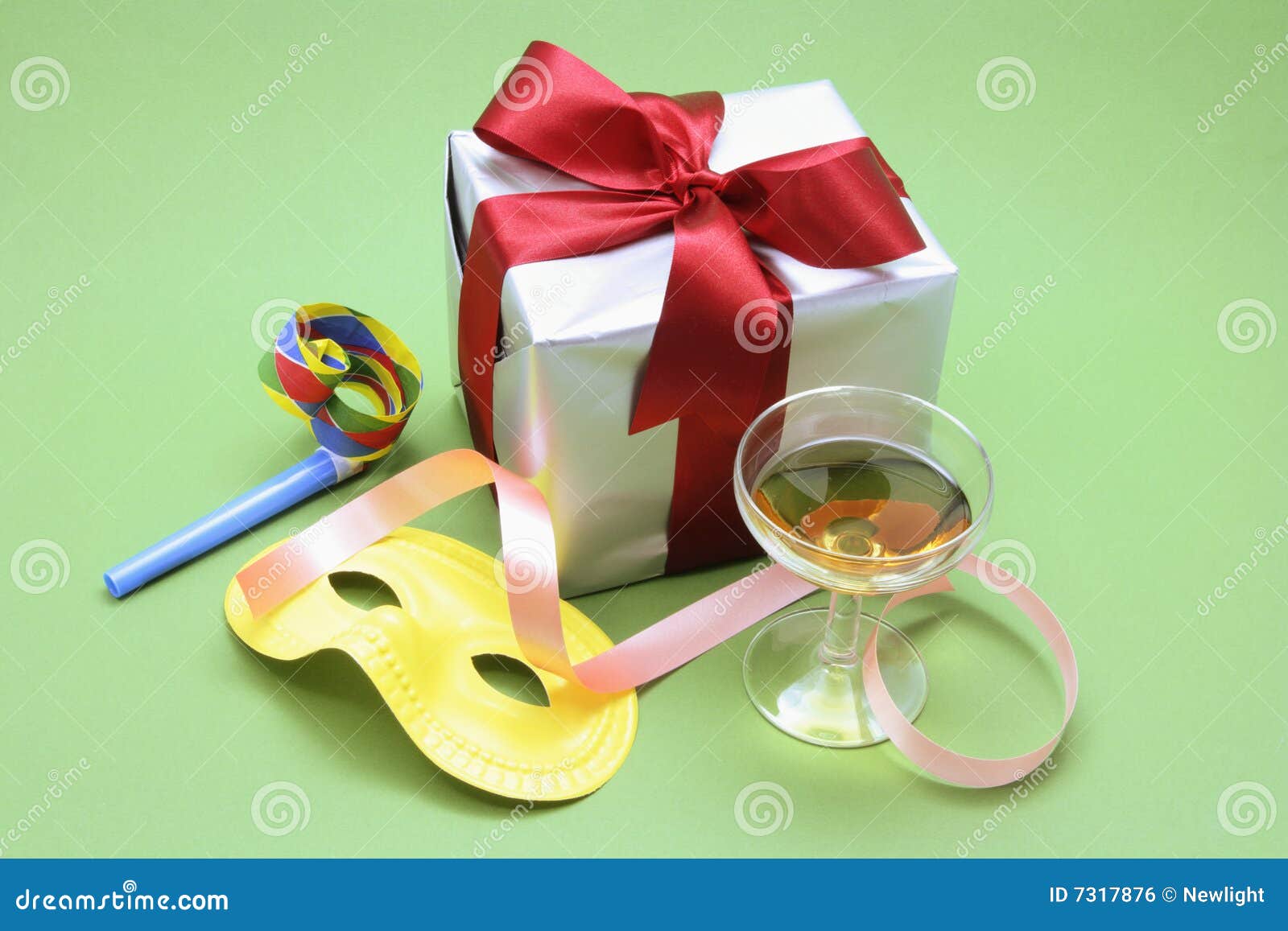 Gift Parcel with Party Favors and Wine Glass Stock Photo - Image of ...