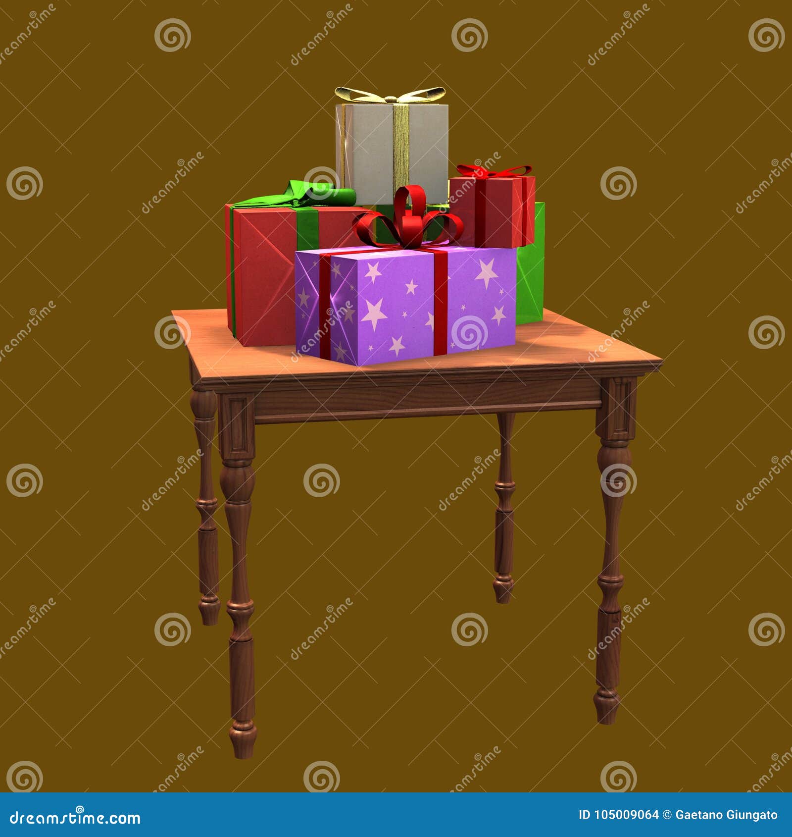 Gift Parcels Arranged on a Wooden Table Stock Illustration ...