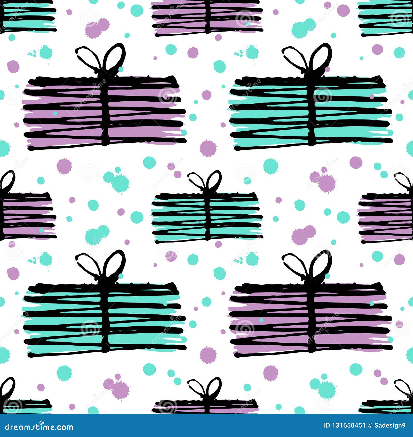 Gift Pattern, Seamless Texture with Hand Drawn Illustrations of Present ...