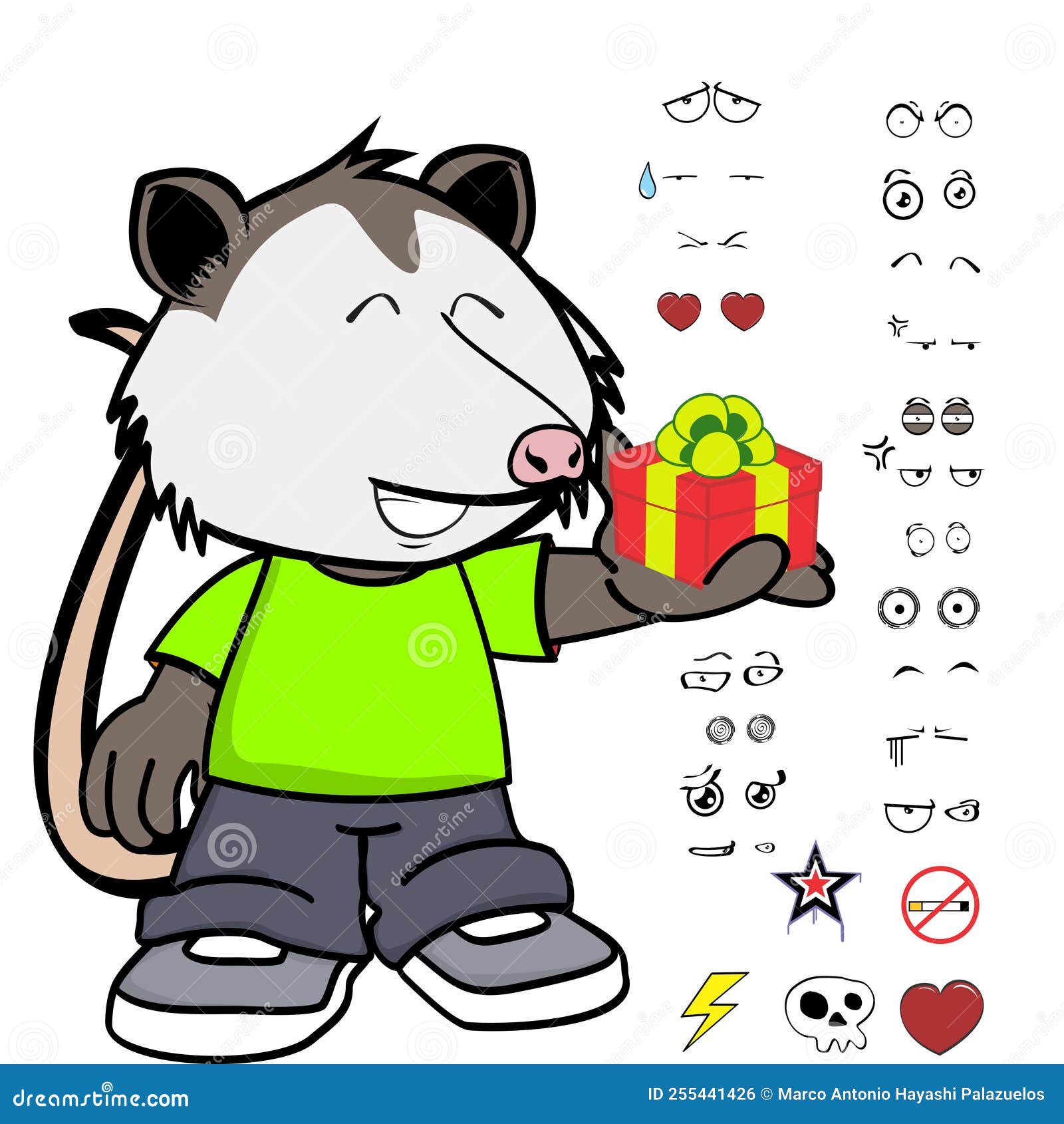 Gift Possum Character Cartoon Kawaii Expressions Set Stock Vector ...