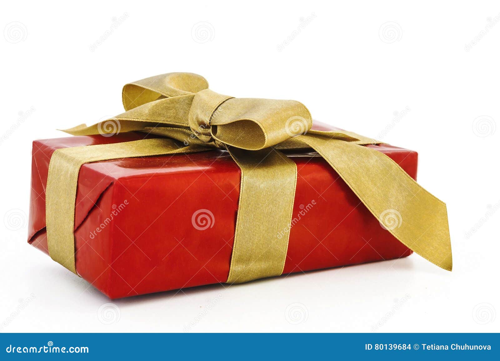 Gift Red Box with Gold Ribbon and Bow Isolated Stock Photo - Image of ...